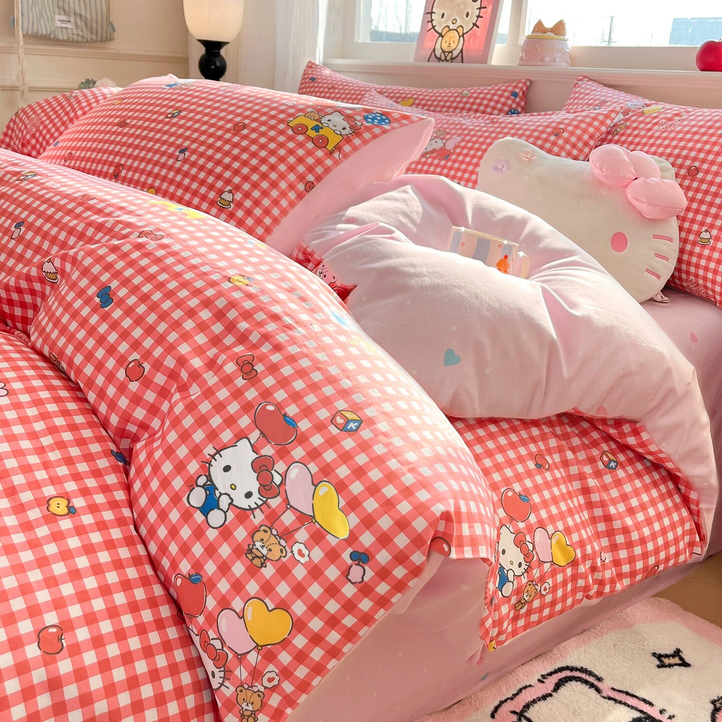 Детское одеяло Hello Kitty из чистого хлопка, одеяло с рисунком Hello Kitty для студенческого общежития, односпальное