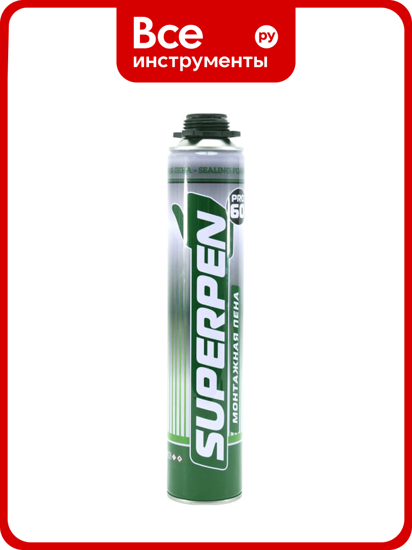 Пена монтажная Superpen PRO 60 6501707 повышенная звукоизоляция, всесезонная, баллон под пистолет, бело‑бежевого цвета