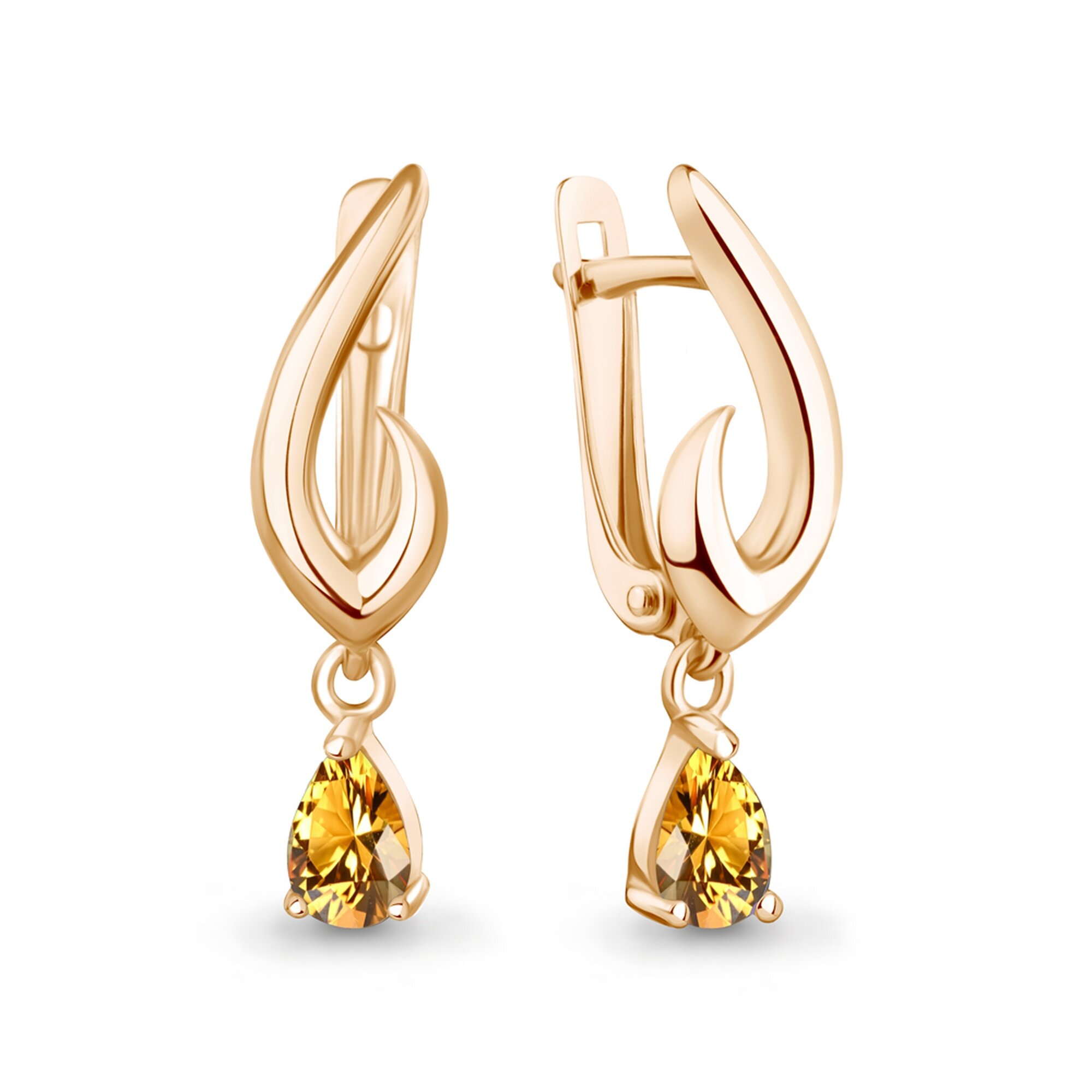 Серьги, серебро, 925 проба, золочение, цитрин