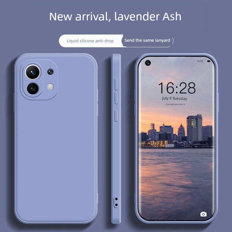 Жидкий силиконовый чехол для Xiaomi 11 - Цвет сажевый серый, узкий прилегающий, включая защитное стекло и жидкую ленту