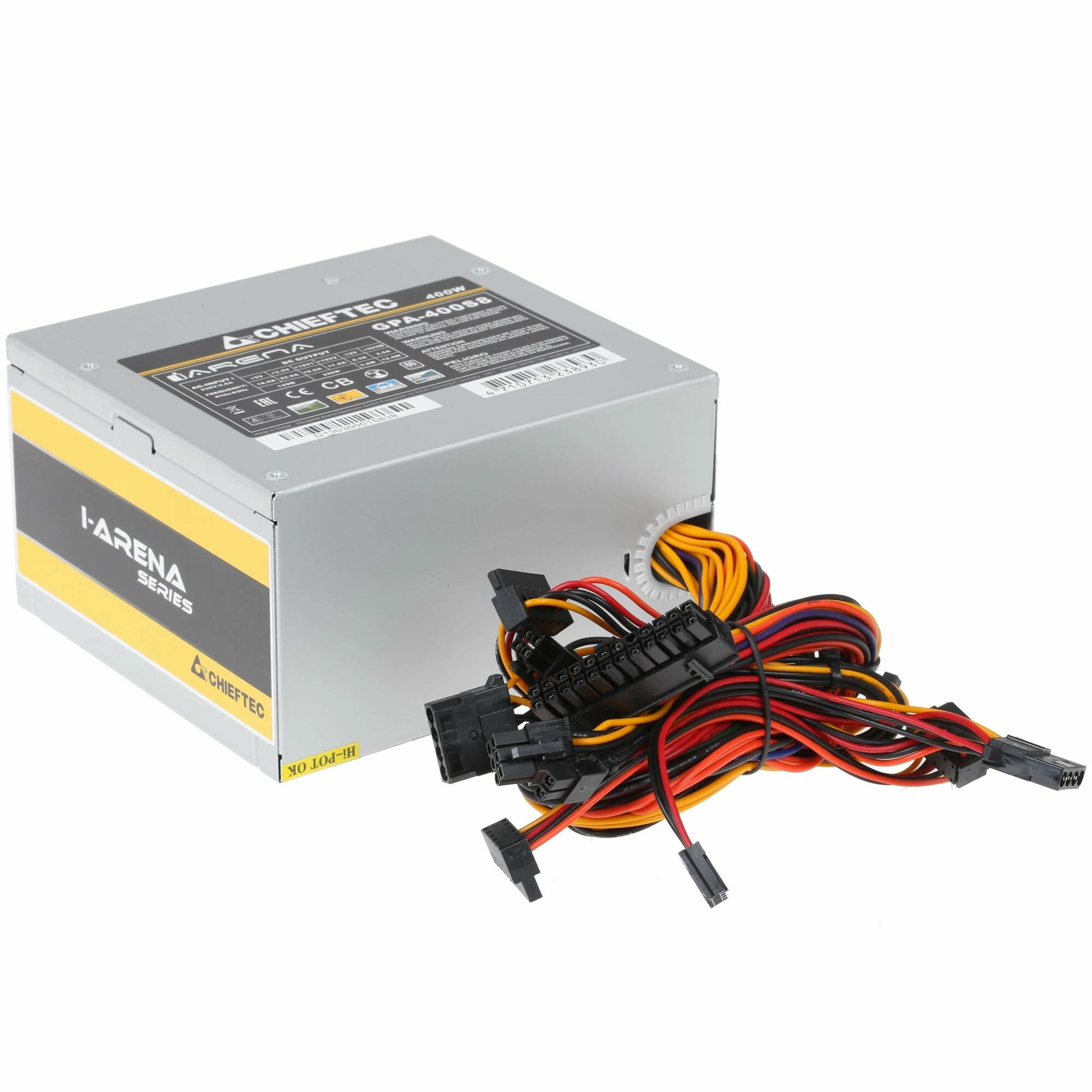Блок питания Chieftec iARENA 400W (GPA-400S8) серый - ATX 20+4 пин, 4 pin CPU, 3 SATA, 1 x 6+2 pin PCI-E