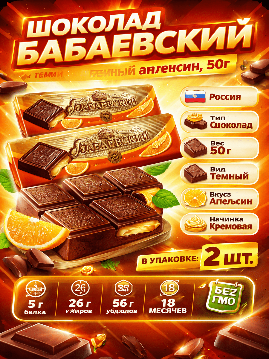 Шоколад Бабаевский темный апельсин, 50г x 2 упаковки