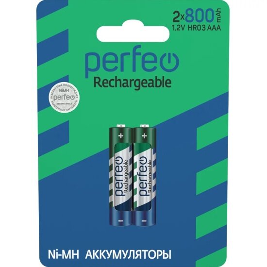 Аккумулятор Ni-MH Perfeo AAA800mAh/2BL, тип AAA, 2шт, блистер