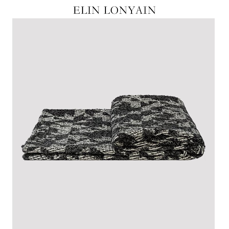 Плед ELIN LONYAIN из смесовой шерсти с текстурой, простой черно-белый и кофейного цвета, для декора комнаты, спальни,