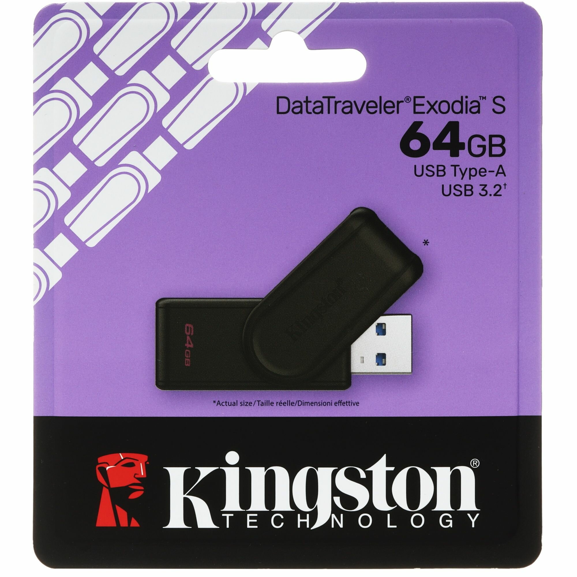 Карта памяти Kingston 64Gb DataTraveler Exodia S DTXS/64GB USB3.2, черная