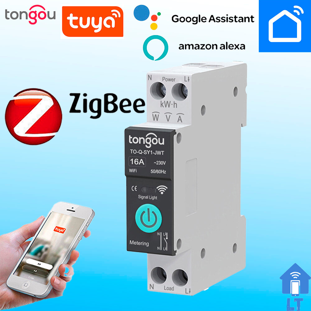 Умный автомат ZIGBEE 16A, tongou, Работает с Алисой, Умный дом, Энергоконтроль, Tuya, Smart Life, на DIN рейку ( требуется шлюз Zigbee )