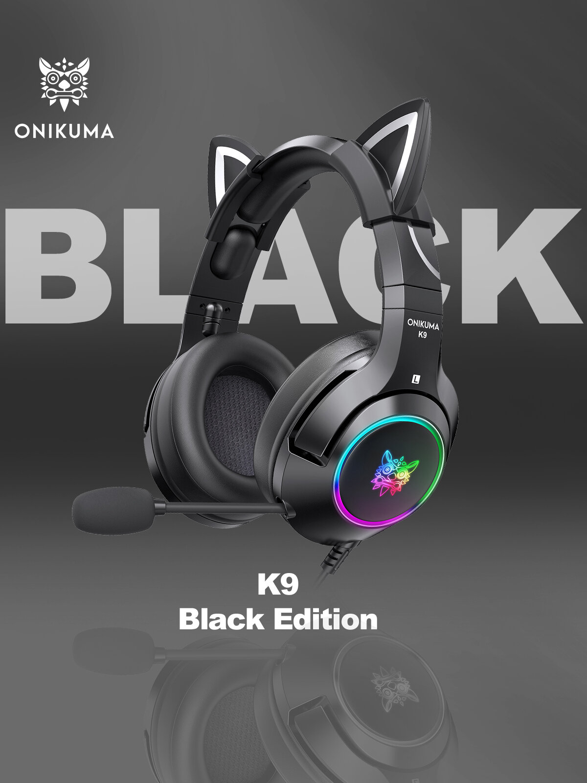 Наушники проводные ONIKUMA Black Cat черные с кошачьими ушками и подсветкой