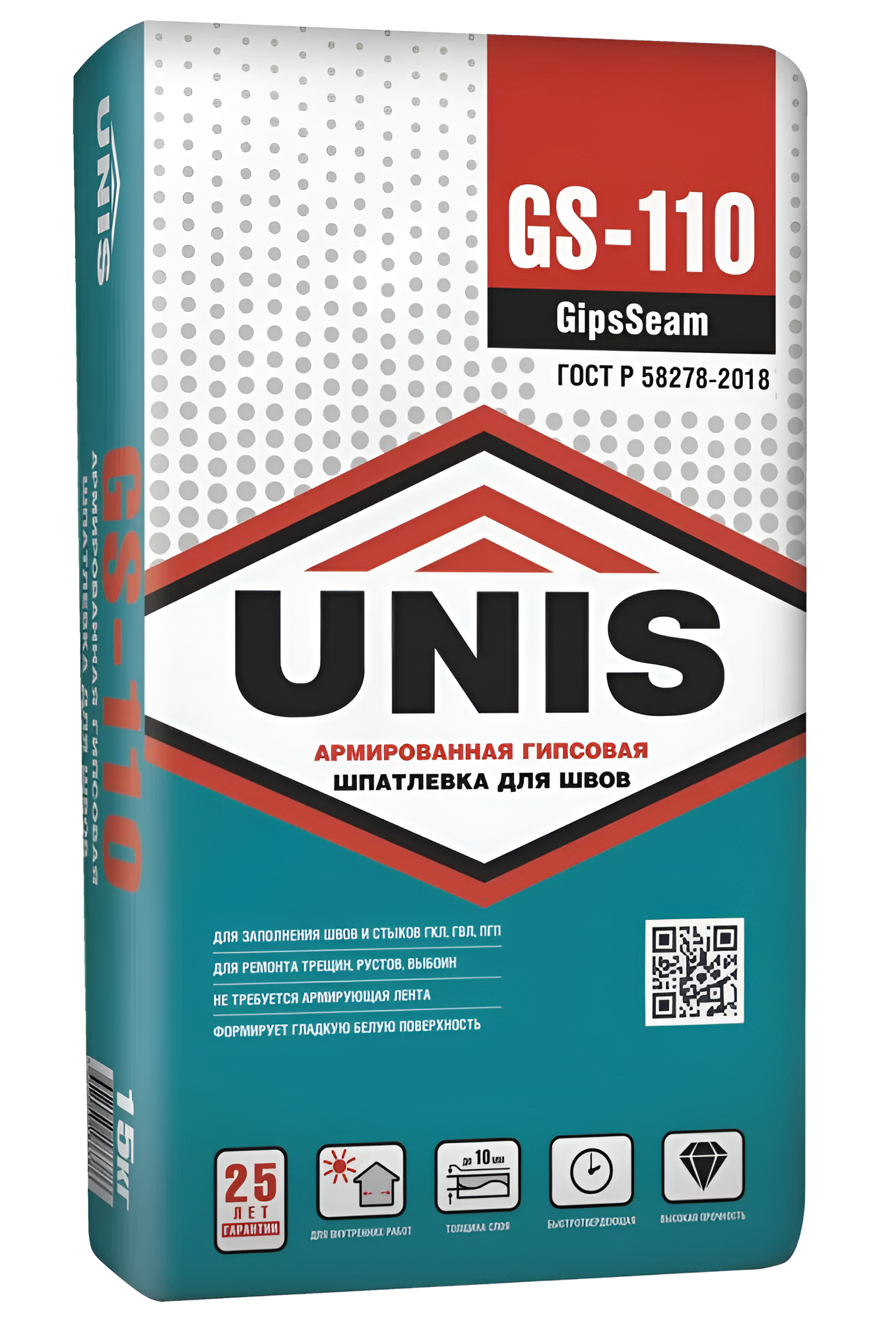 Шпатлевка для швов ГКЛ UNIS GS-110 GipsSeam, 15кг