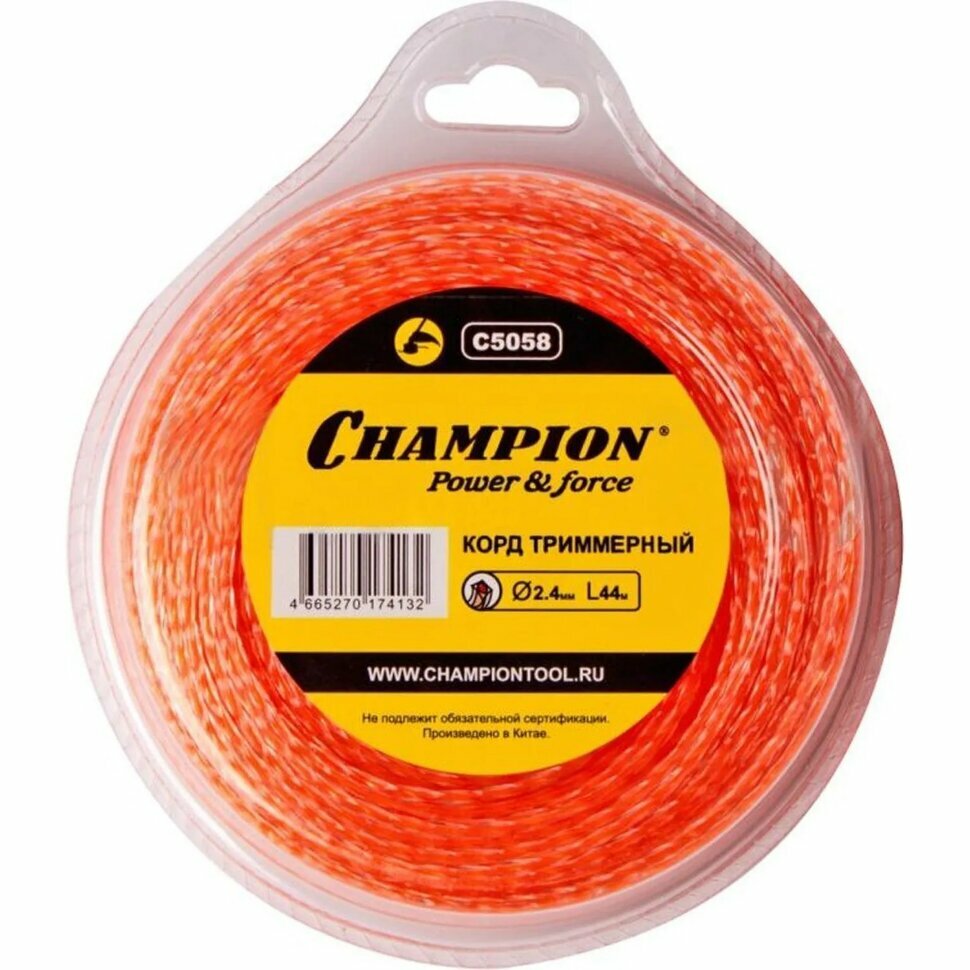 Леска для триммера Square Twist DUO 2,4 мм 44м витой квадрат CHAMPION C5058, 1359155