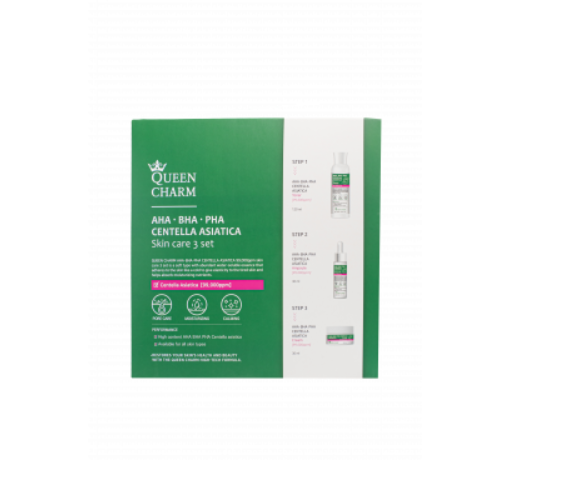 QUEEN CHARM. Набор средств для лица c AHA, BHA, PHA кислотами и центеллой азиатской 9,9%,