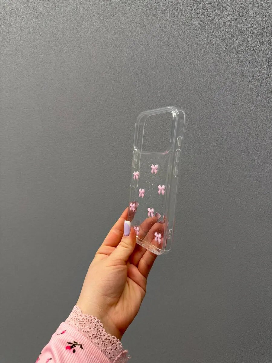 Чехол на Iphone 17 Pro, прозрачный, принт "Бантики" , цвет розовый — фото 1