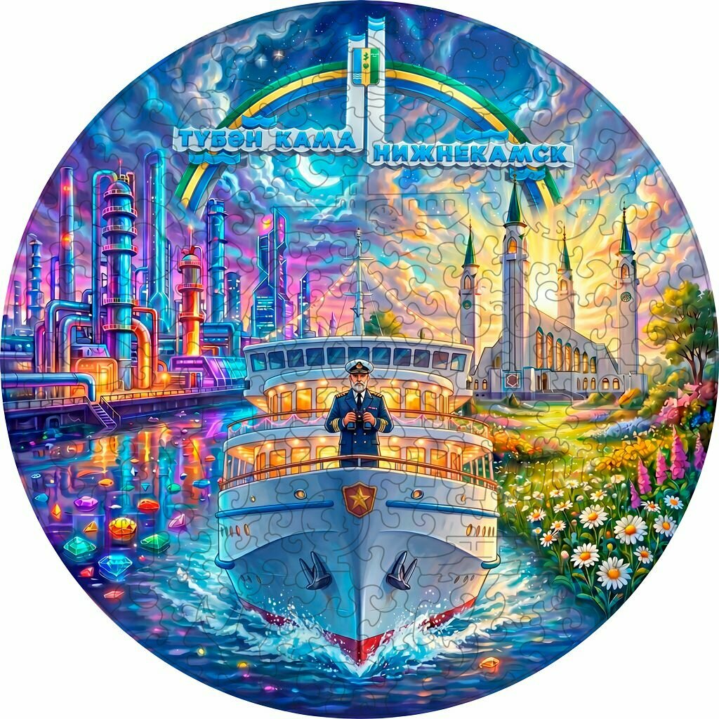 Деревянный пазл BoberBox "Нижнекамск", 189 деталей, круглый 30 см