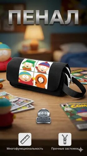 Пенал Южный Парк South Park школьный подростковый черный