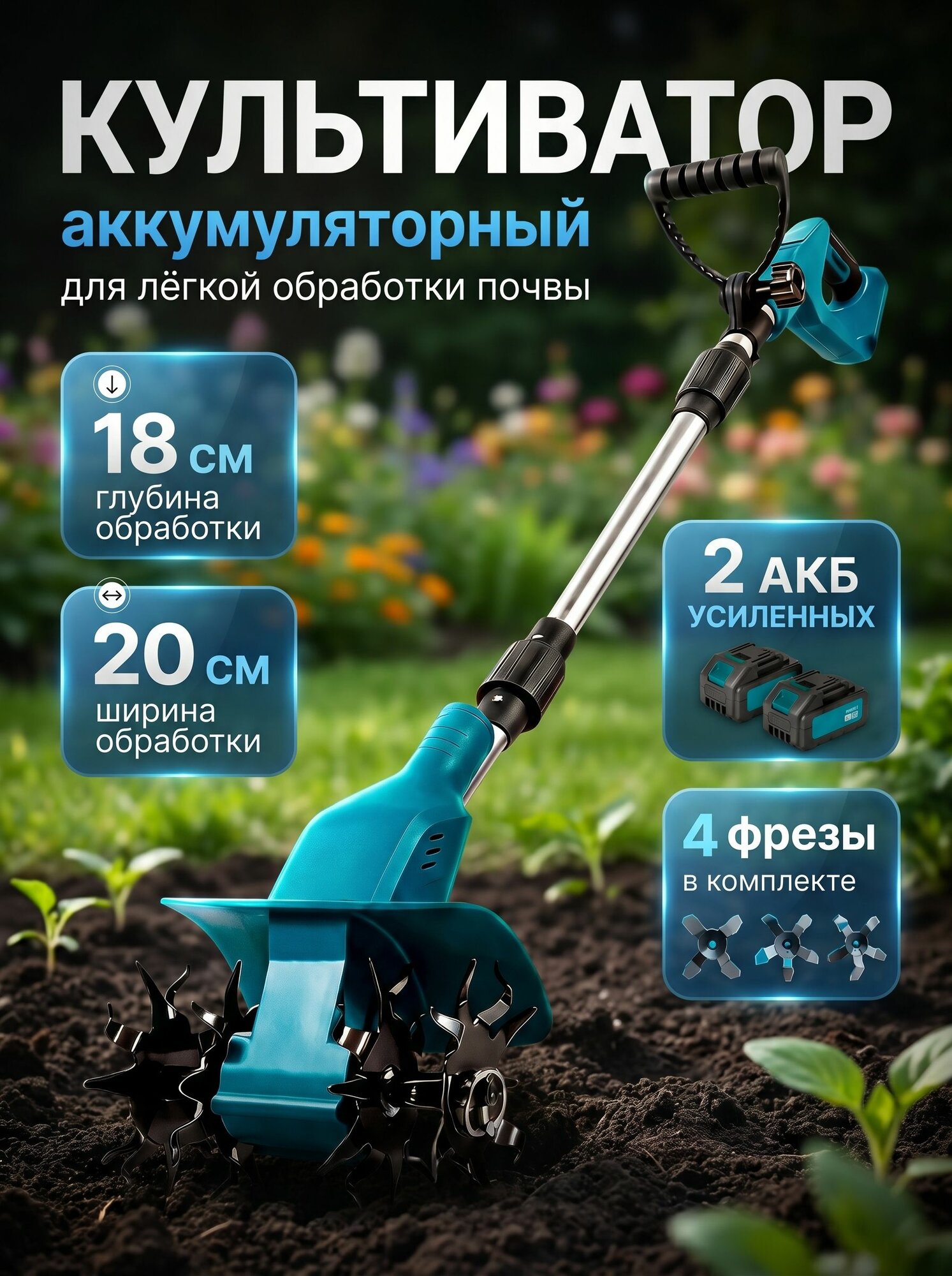 Культиватор аккумуляторный садовый, электротяпка