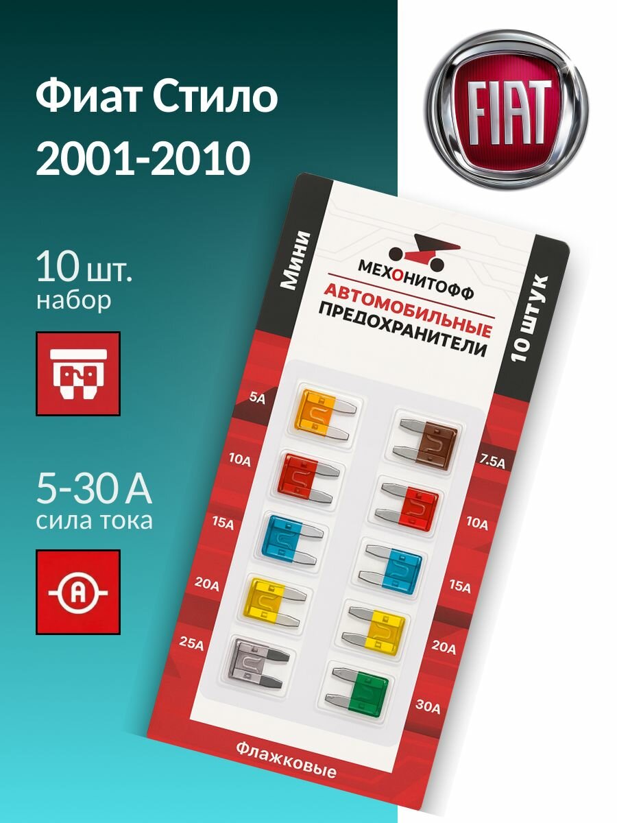 Предохранители Фиат Стило 2001-2010 набор 10 шт Мини / Fiat Stilo