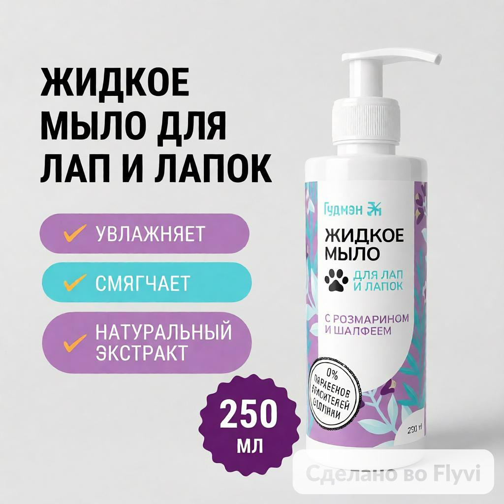 Жидкое мыло Гудмэн для лап и лапок с розмарином и шалфеем, 250 мл