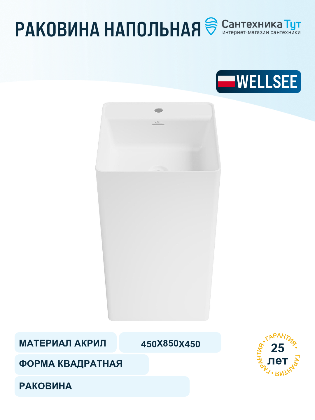 Раковина Wellsee Pure BY Wellsee 45 230715000 цвет Белый матовый