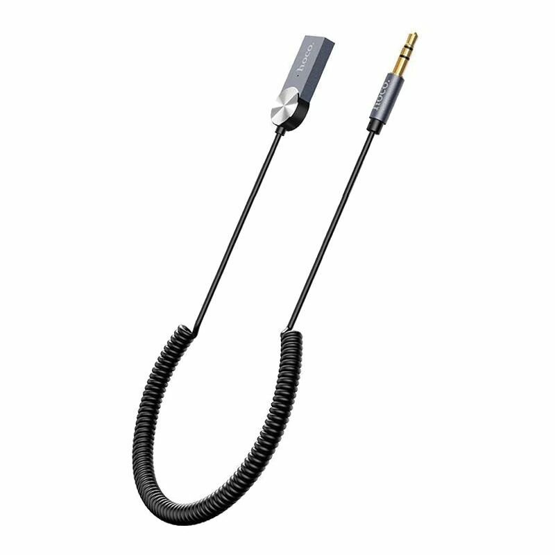 Автомобильный Bluetooth AUX Hoco / Адаптер Bluetooth / аукс блютуз / Блютуз адаптер 5.0, разъем 3.5 мм, 1.5 метра пружина