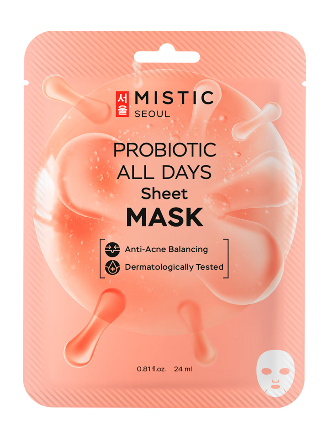 MISTIC Маска для лица Probiotics All Days Sheet Mask тканевая с пробиотиками, 24 мл