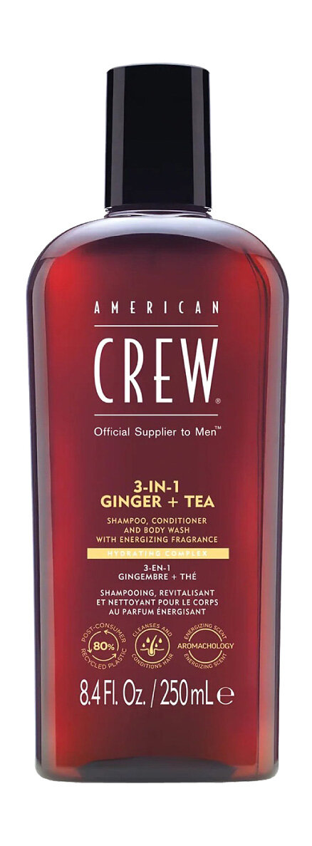 AMERICAN CREW Шампунь, кондиционер и гель для душа 3 в 1 Имбирь и Зеленый Чай, 250 мл