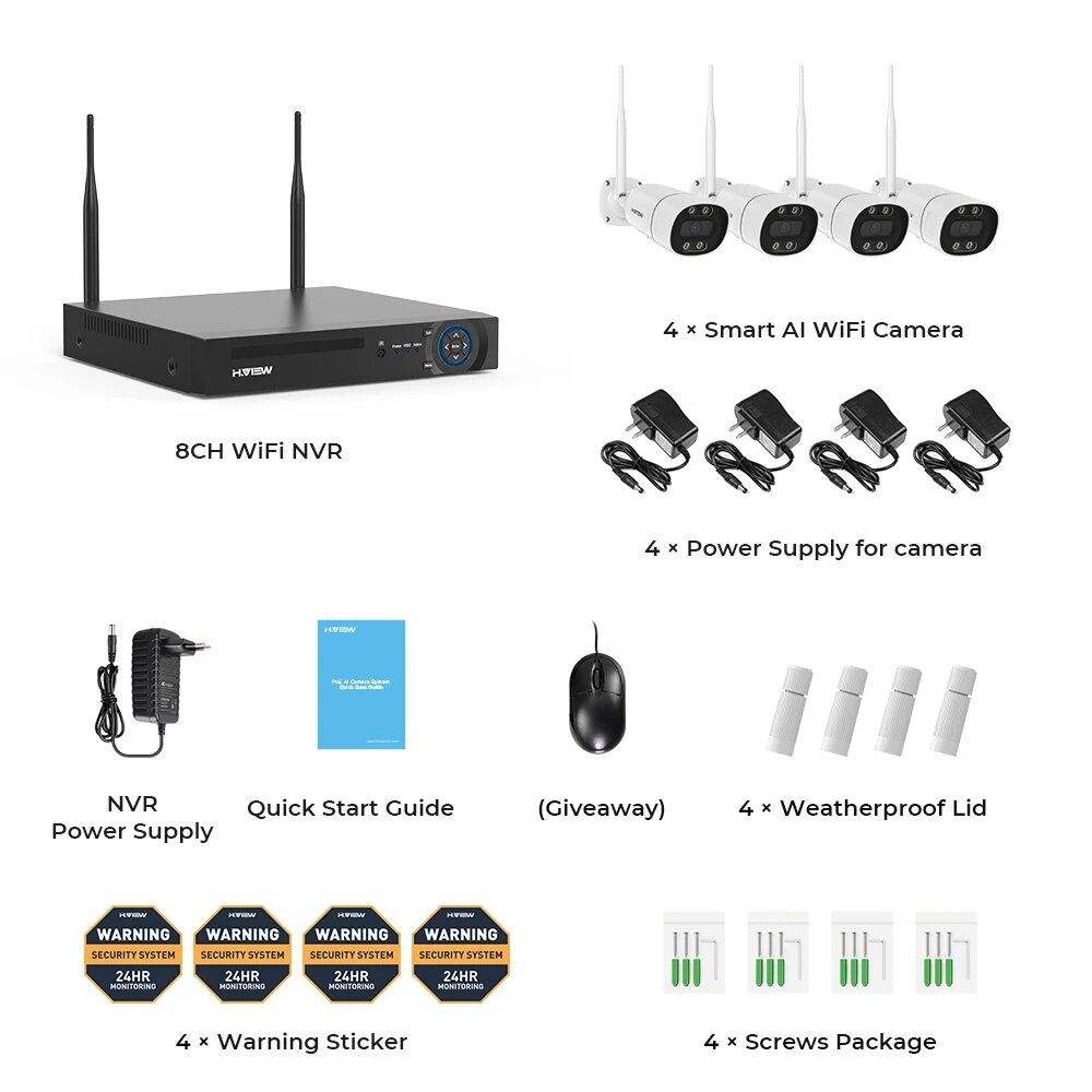 Система безопасности беспроводной камеры H.view 8CH 5MP с Wi-Fi Комплект видеонаблюдения CCTV Камера NVR Для помещений и улицы Двунаправленный аудио Xmeye