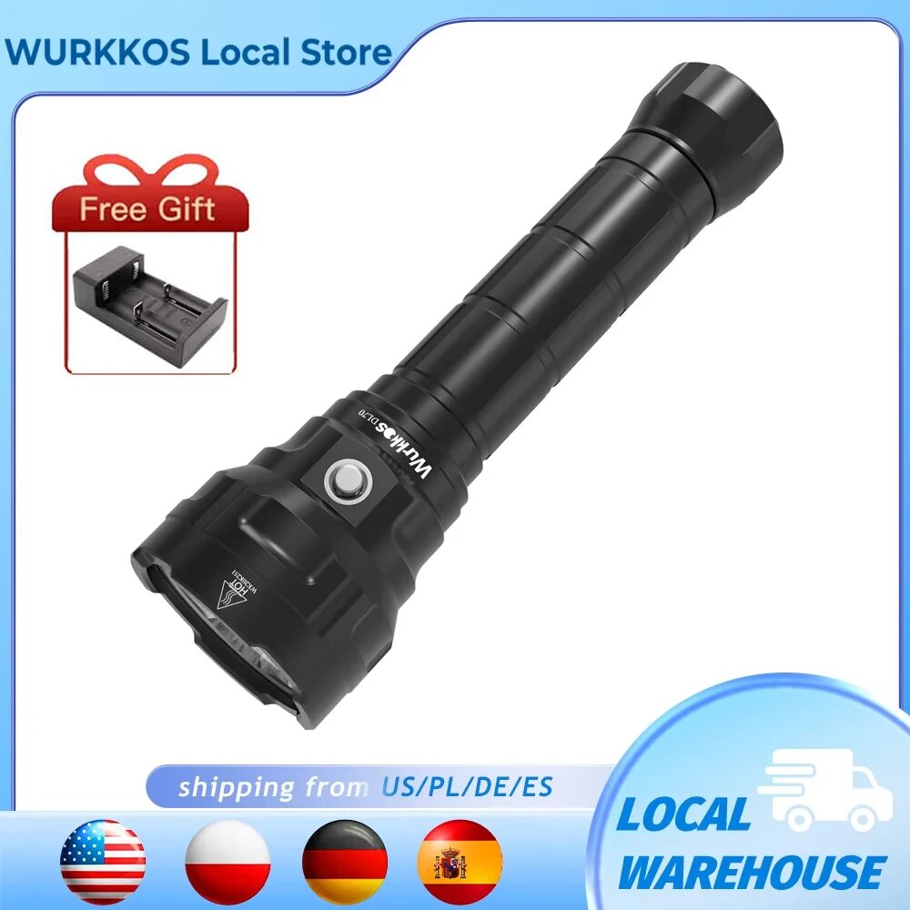Wurkkos DL70 Скуба-дайвинг светодиодный фонарь с супер ярким светом, двойной батарейкой 26650 13000 люмен, водонепроницаемостью IPX8, для использования под водой, 4*XHP50B, 4 режима