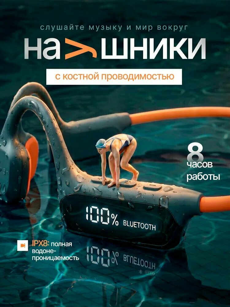 Наушники для плавания с костной проводимостью водонепроницаемые IPX8