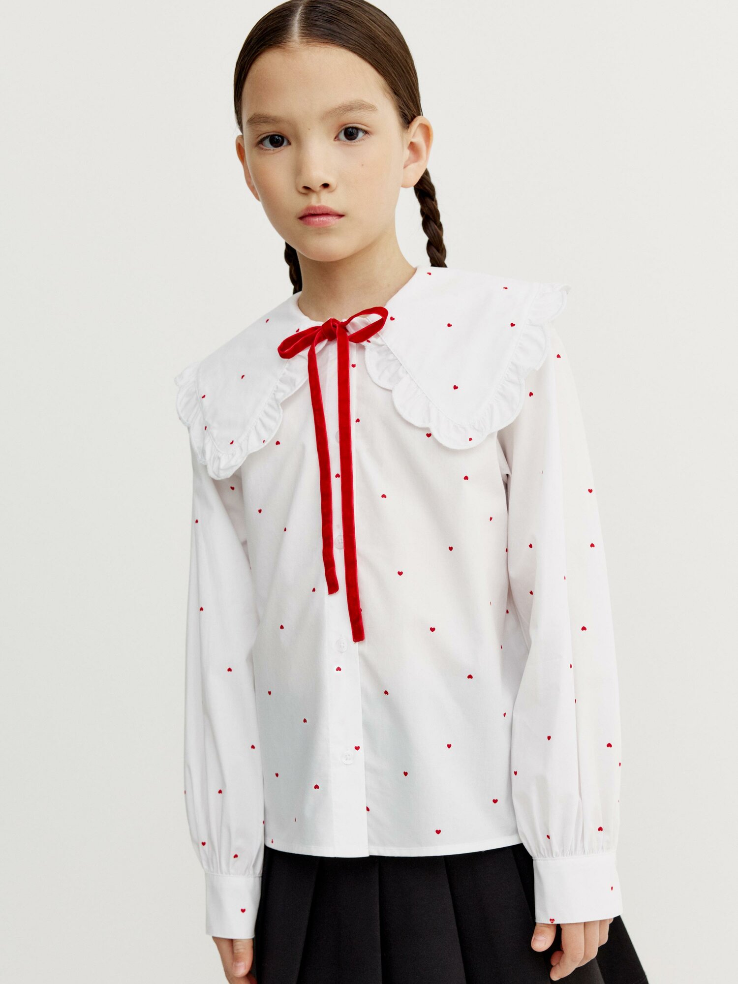 Школьная блуза Белая школьная с принтом и нарядным воротником