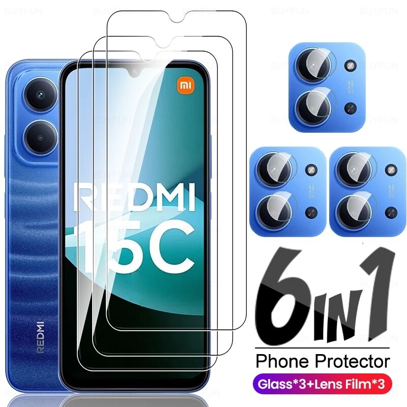 Redmi15C Стекло 6 в 1 9H Защитные пленки для экрана для Xiaomi 6in1 3front 3lens, For Redmi 15C 5G