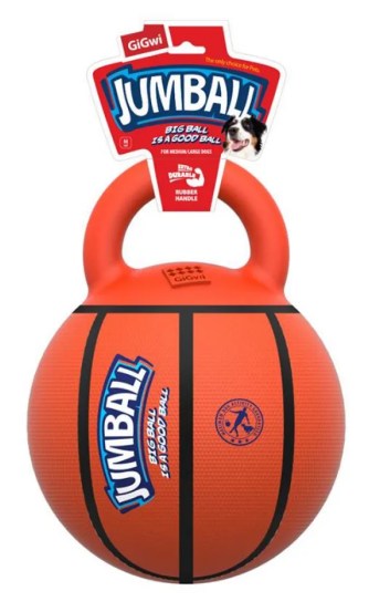 Игрушка для собак GiGwi / ГиГви JUMBALL Мяч баскетбольный c ручкой резиновый, размер 26см / зоотовары для животных