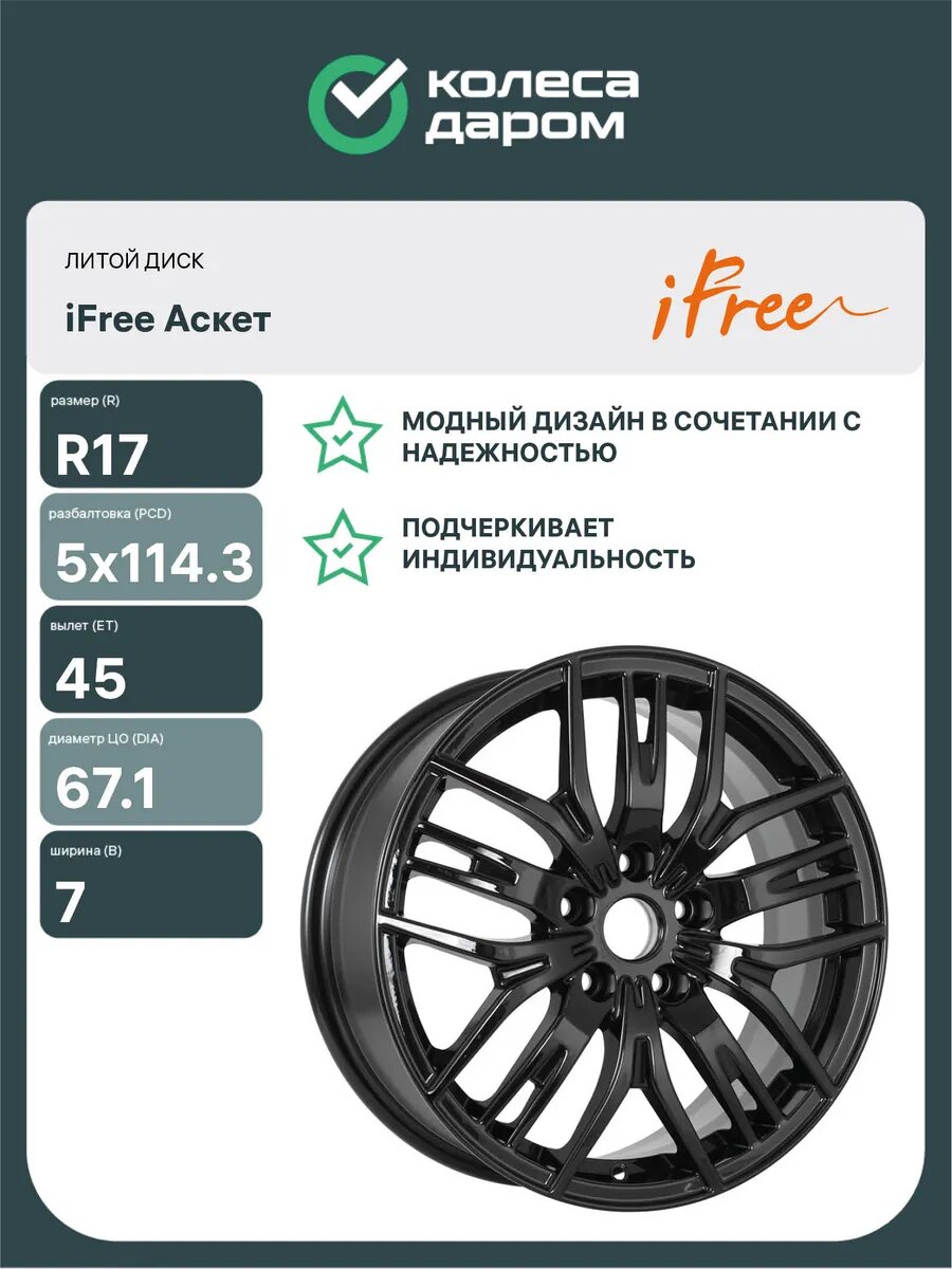 Диски автомобильные литые IFREE Аскет R18x7 5x114.3 ET45 D67.1 Черный