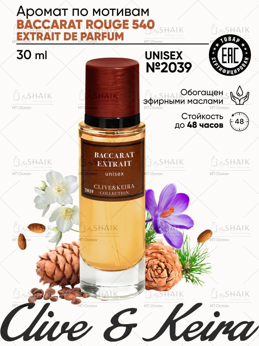 Парфюмерная вода Clive&Keira 2039 Baccarat Rouage 540 Ex унисекс бакарат духи женские туалетная вода женская