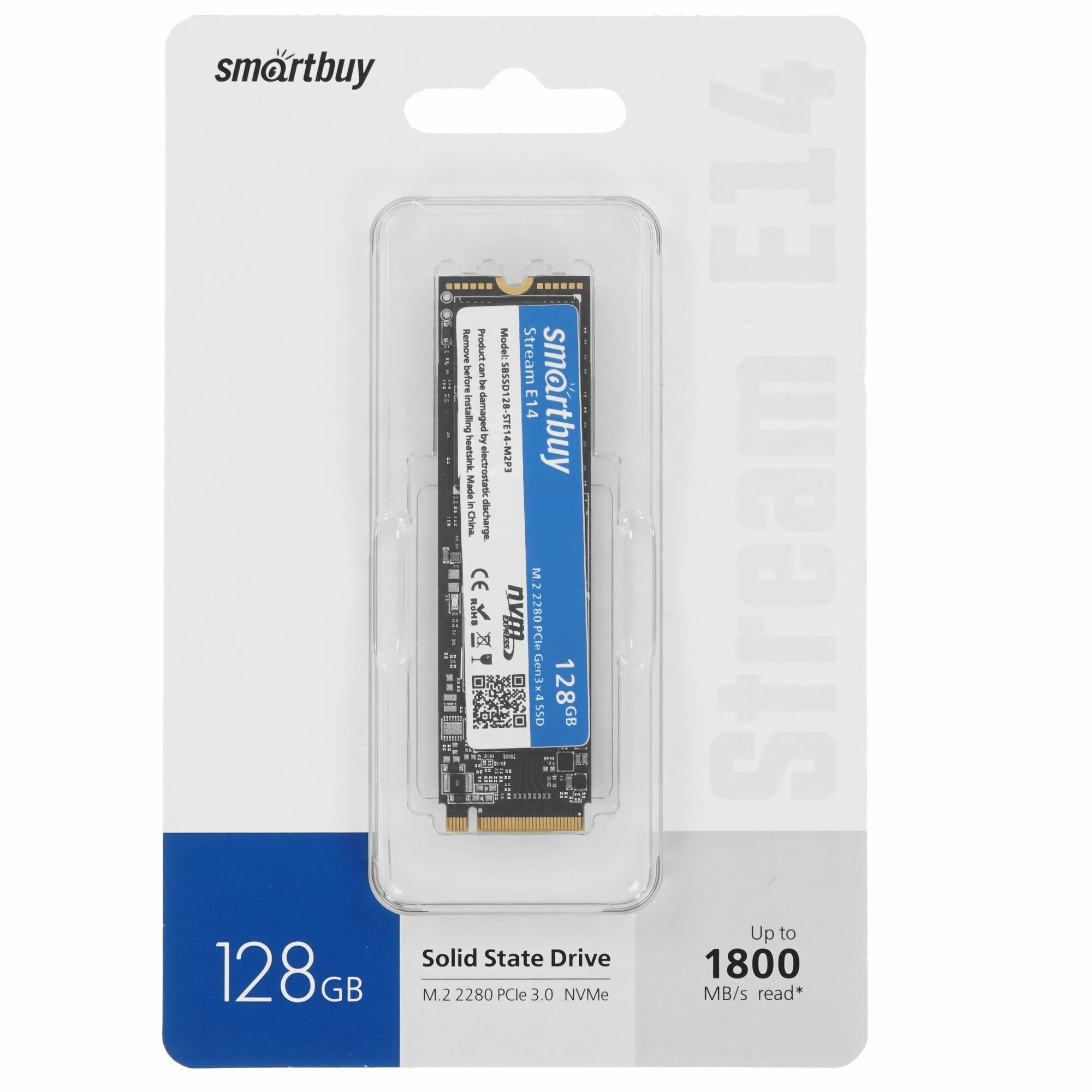 128 ГБ M.2 NVMe накопитель Smartbuy Stream E14 (SBSSD128-STE14-M2P3) - PCI-E 3.0, чтение - 1800 МБ/с, запись - 1100 МБ/c, TBW - 64