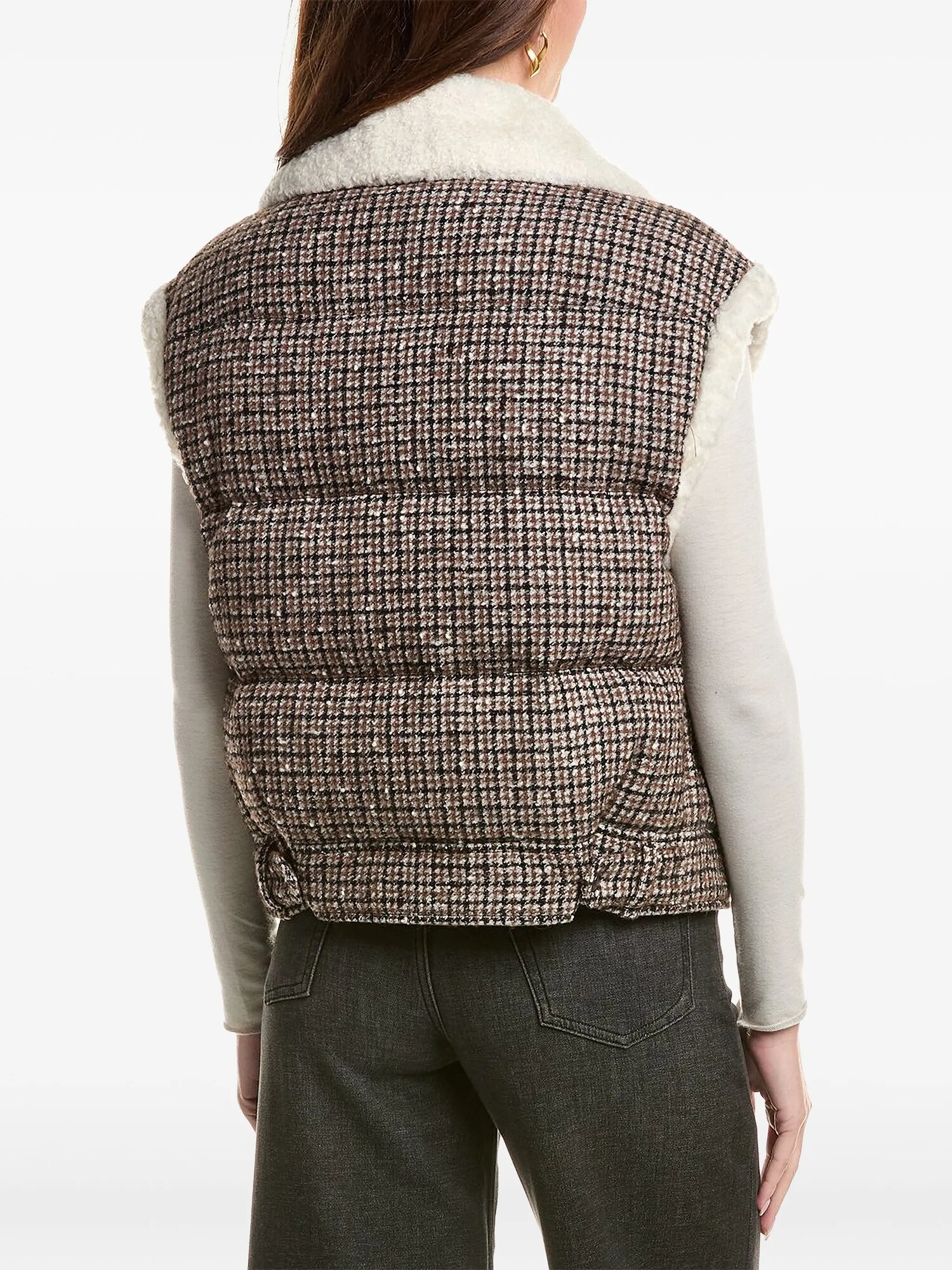Жилет BRUNELLO CUCINELLI Plaid-pattern shearling-collar zip-up vest, размер 42, brown — фото 1