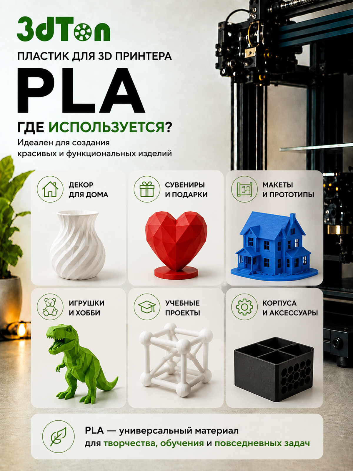 Пластик ПЛА для 3Д принтера и 3D ручки, белый PLA, 1 кг, 1.75 мм — фото 1