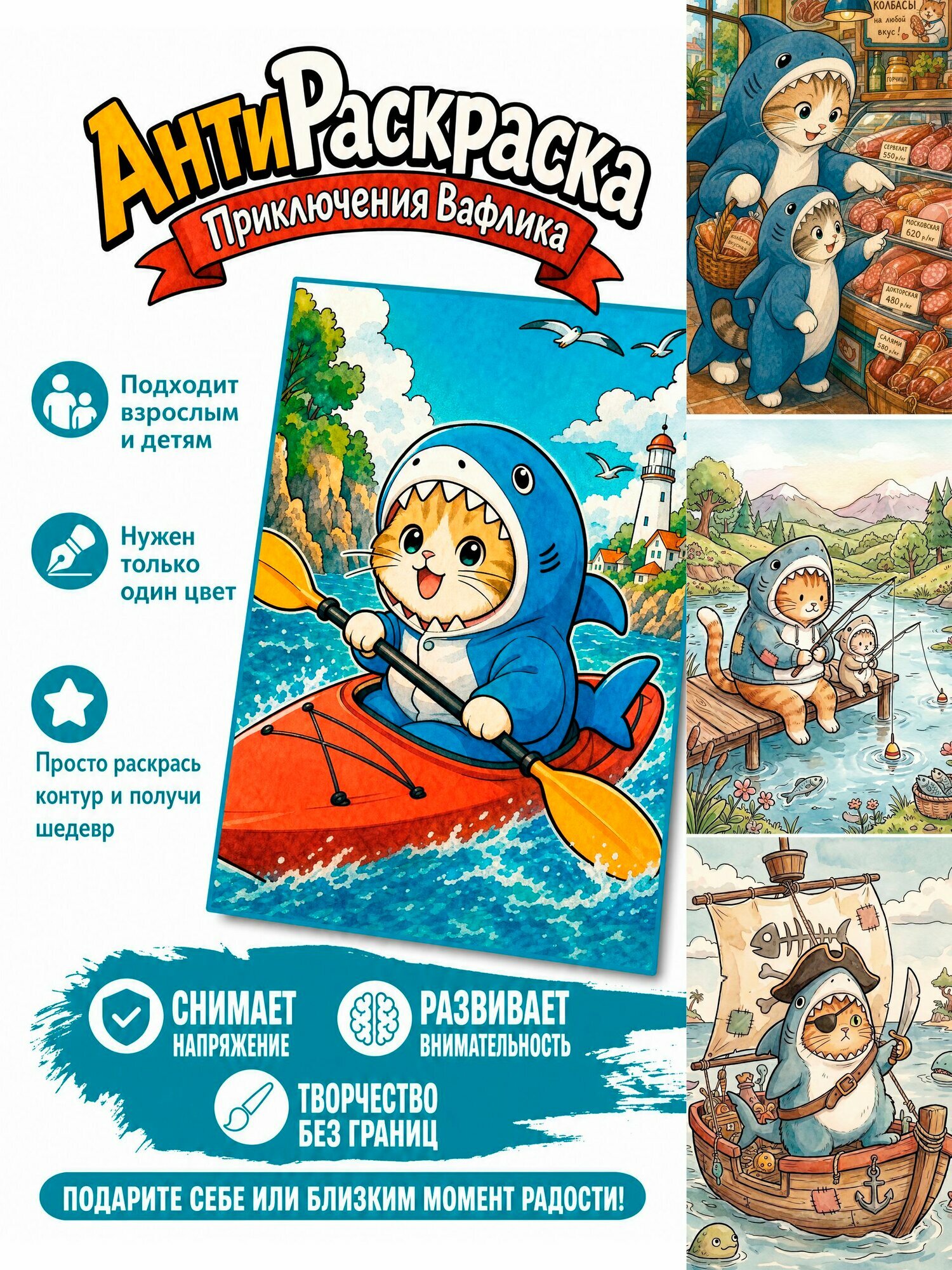 АнтиРаскраска "Приключения Вафлика"