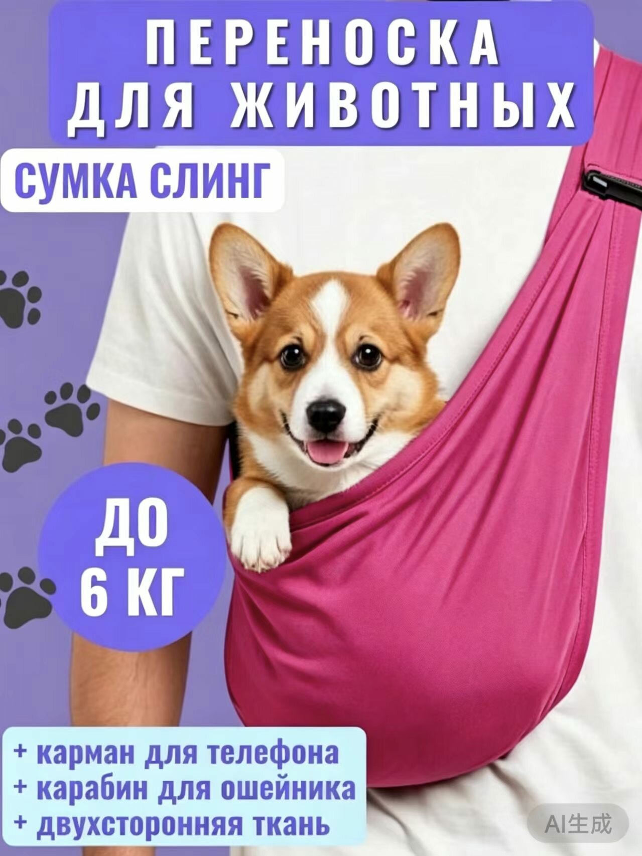 Переноска для собак мелких пород, перевозка для кошек, сумка слинг для собак до 6 кг, красный