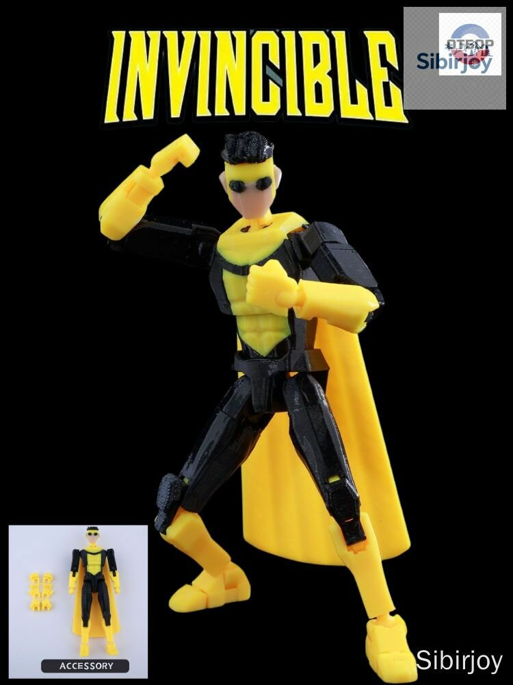 Фигурка супергероя Invincible от Sibirjoy с костюмом и накидкой, подвижные суставы, размер 9 см, для детей, игрушка