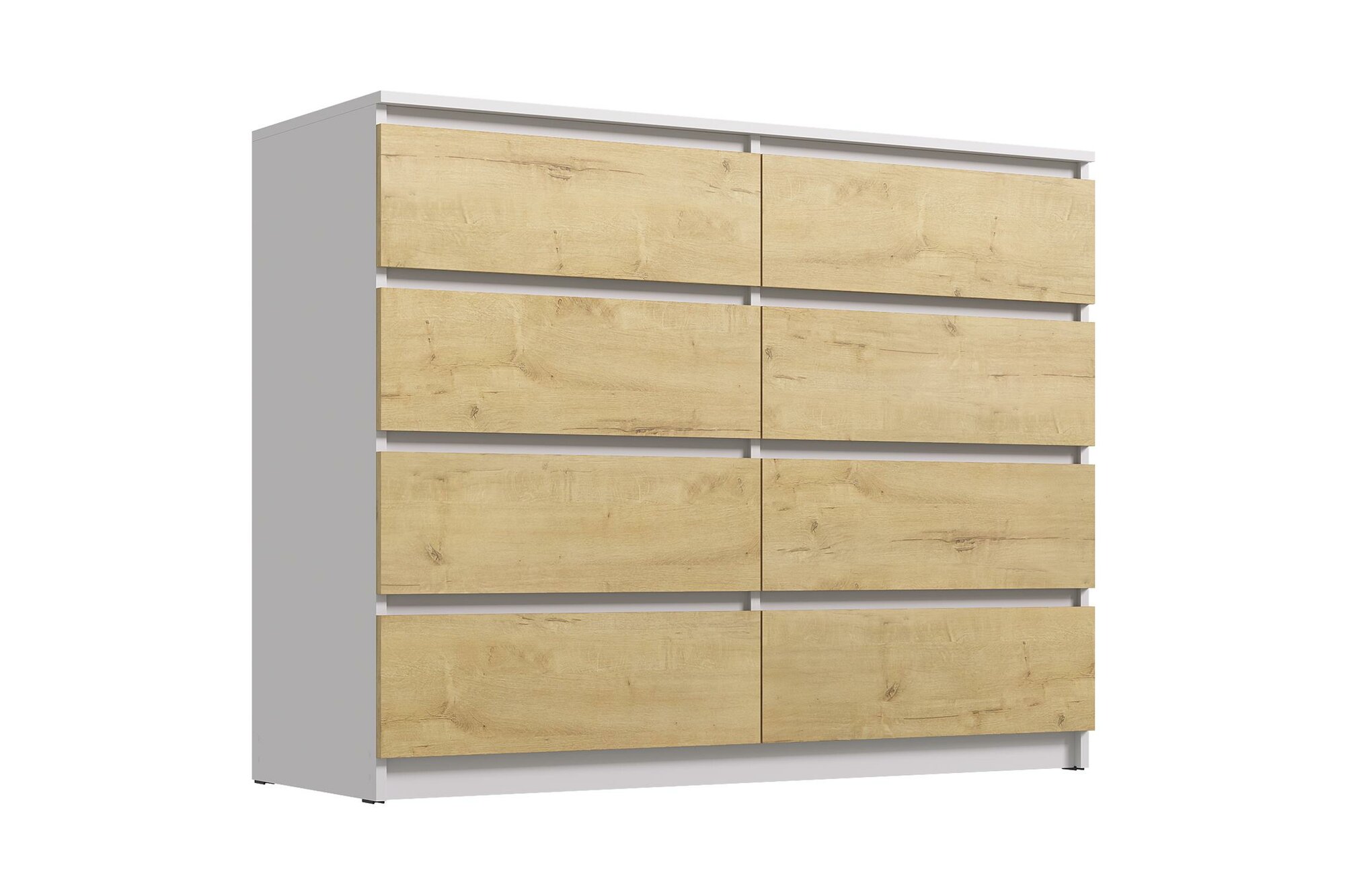 Комод для одежды Нонтон Вега Люкс, 98x46.6x123.6x см, 8 ящиков, Белый гладкий / Дуб вотан
