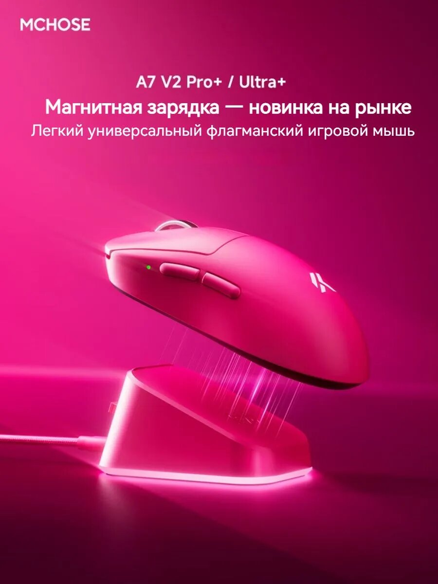Мышь компьютерная игровая MCHOSE A7 V2 Ultra+, цвет товара Berry Red — фото 1