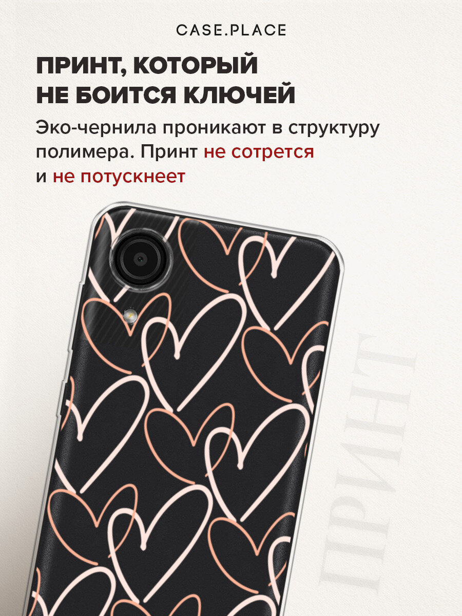Чехол на Samsung Galaxy A03 Core / Самсунг Галакси А03 Core с принтом "Узор из сердечек", прозрачный — фото 1