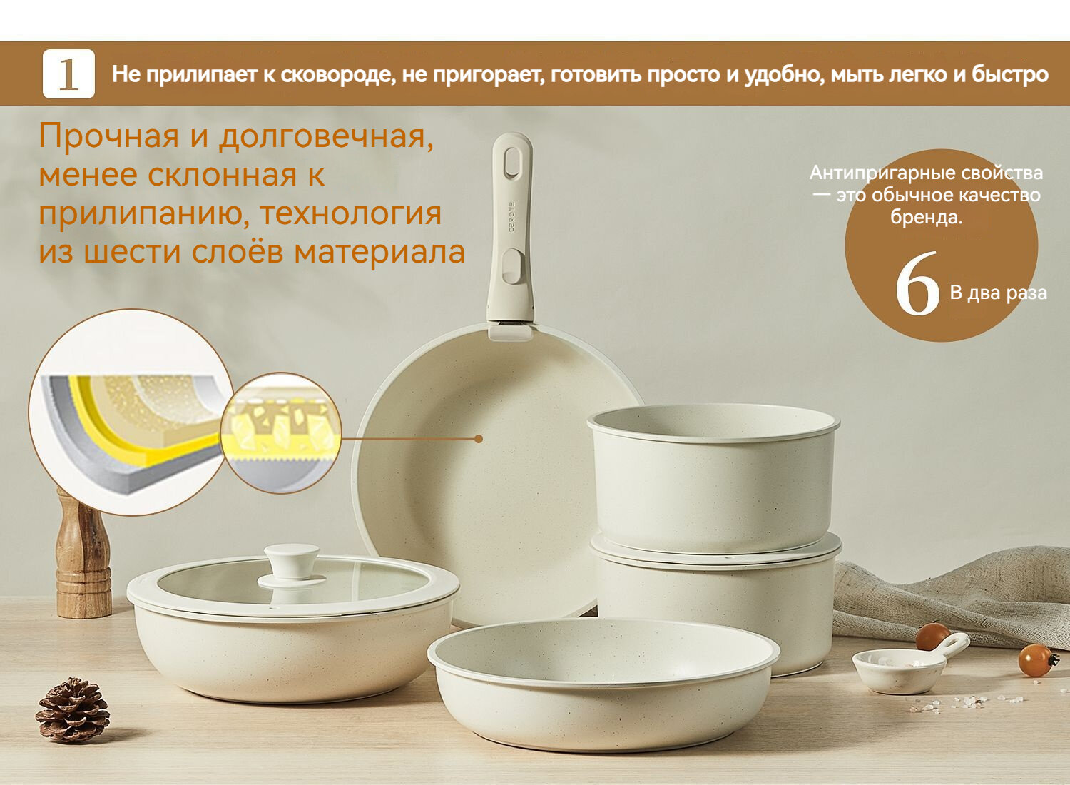 Набор посуды CRYSTAL&CO, алюминий, антипригарное керамическое покрытие, для всех типов плит, 19 предметов