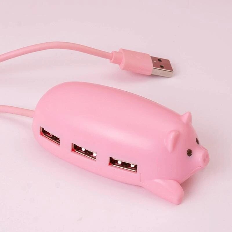 3-портовый USB 2,0 мультяшный розовая свинья, разветвитель, удлинительный кабель для настольного компьютера, ПК, ноутбука,