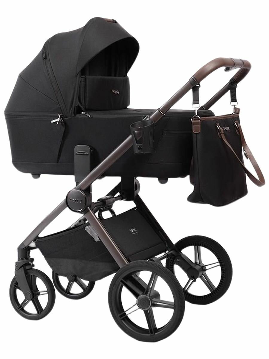 Коляска детская Peppy Monaco Thermo 2 в 1 Black (чёрный), рама серо-коричневая