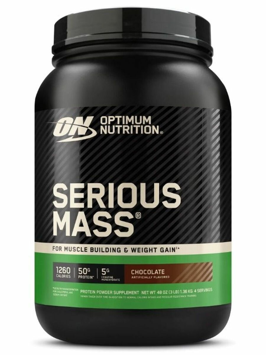 Гейнер с витаминами, глутамином Optimum Nutrition Serious Mass 1360 гр, Шоколад, 4 порции