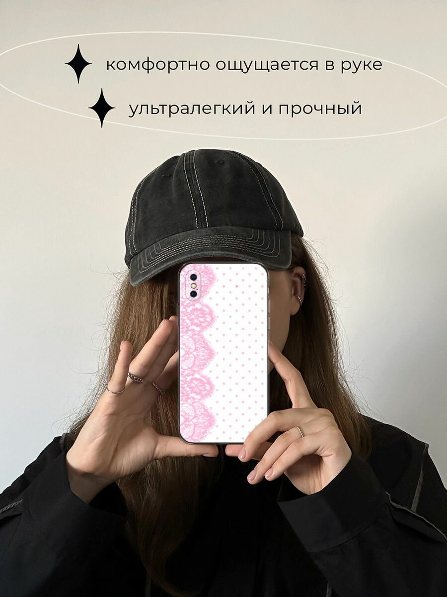 Чехол на Apple iPhone XS Max / Айфон XS Max с принтом Розовое кружево и горошек — фото 1