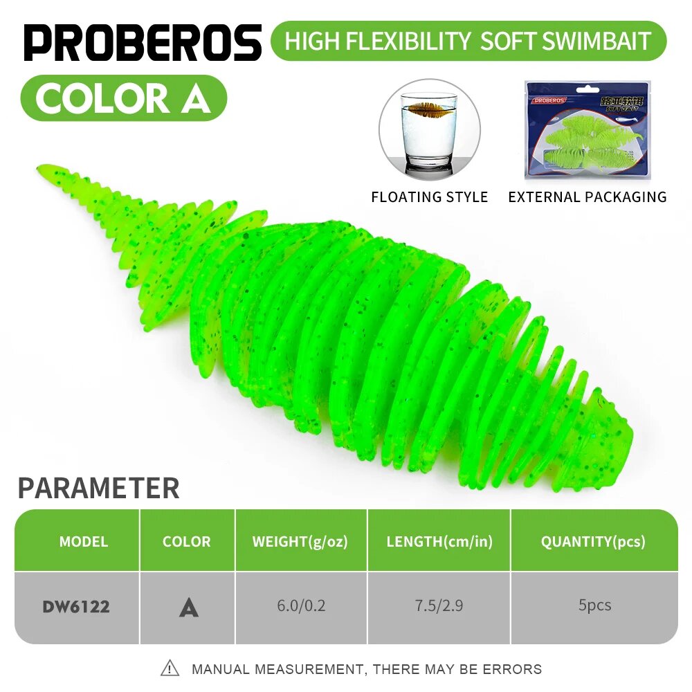 Набор из 5 искусственных приманок PROBEROS DW6122 Зеленый, color A