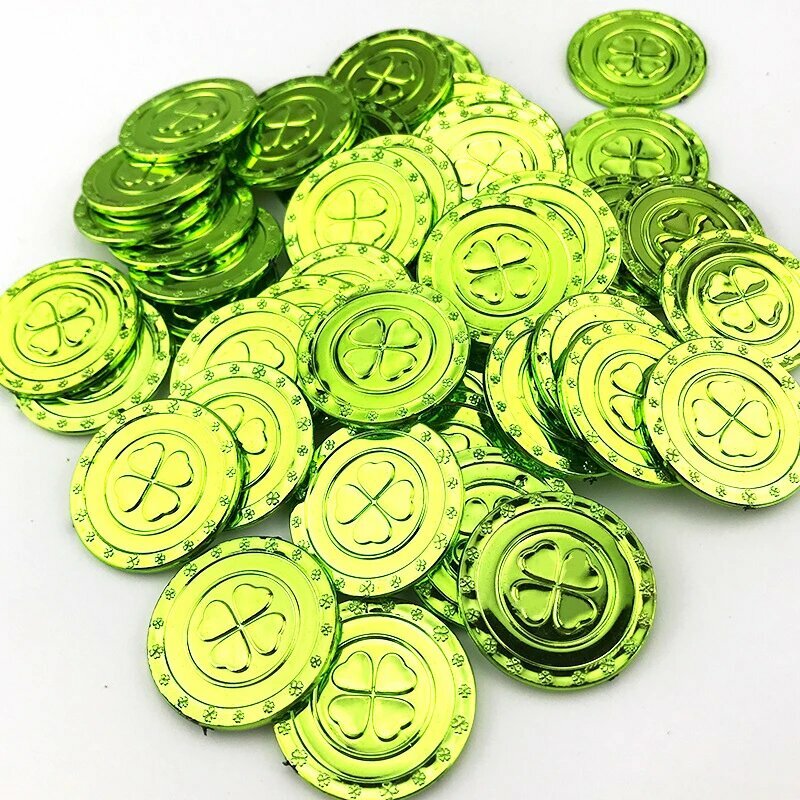 Пластиковые монеты с четырьмя листиками клевера Зеленый, 10pcs, Green