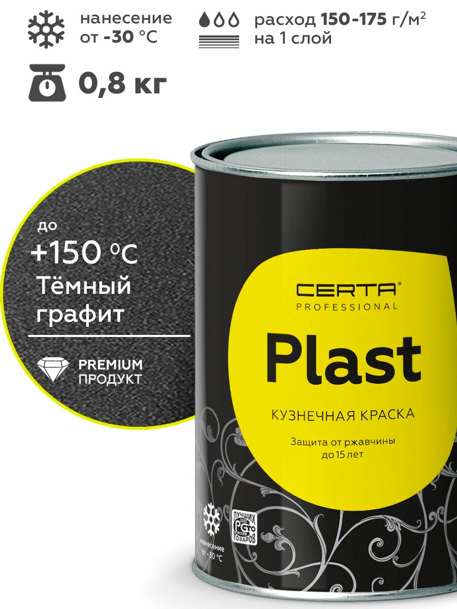 Грунт-эмаль PLAST антикоррозионная краска по металлу для защиты от ржавчины, графит темный, металлик 0,8 кг антикоррозионная краска краска по металлу эмаль по металлу защита от ржавчины