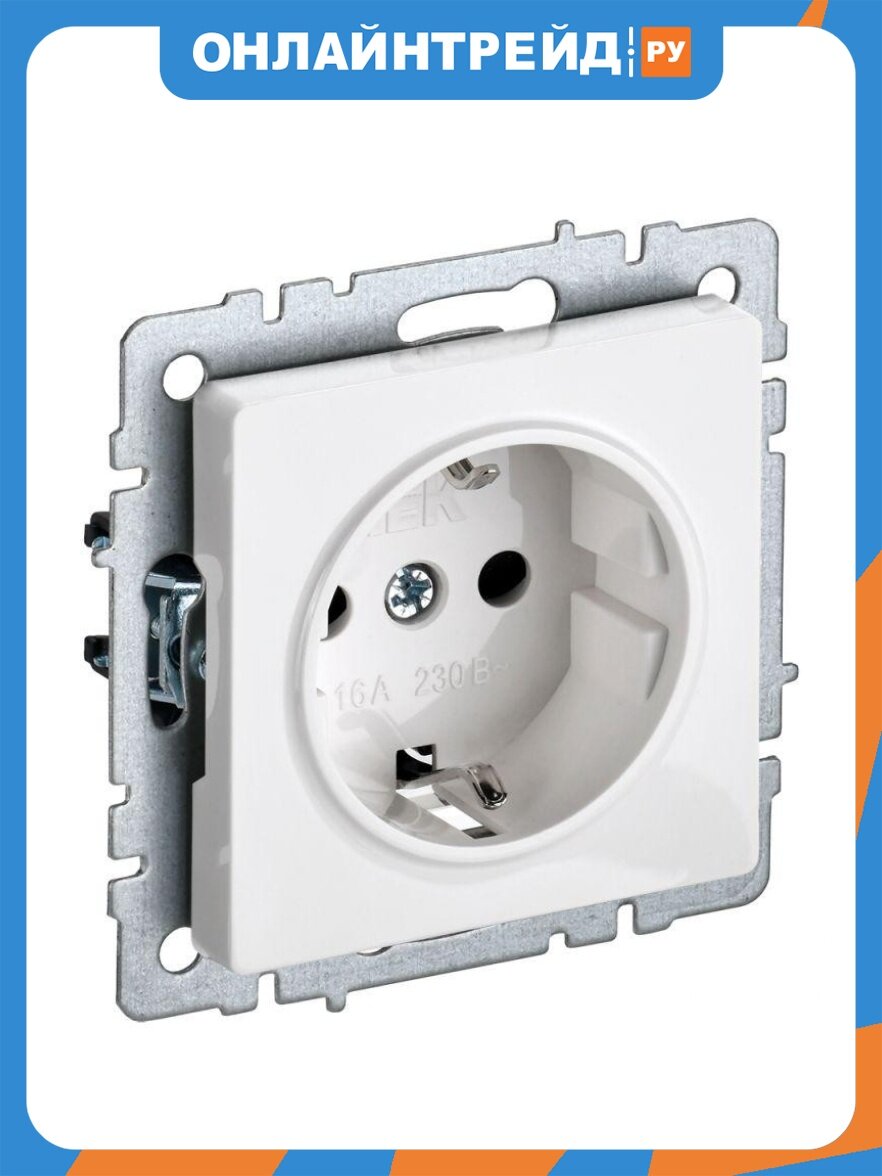 Розетка Iek BRITE РС11-1-0-БрБ 16А с заземл. без защ. шторки белый, BR-R11-16-K01